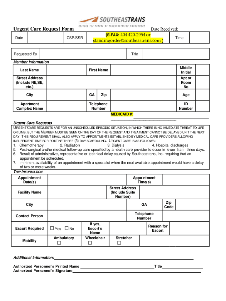Fillable Online Urgent Care Request Form Fax Email Print - pdfFiller