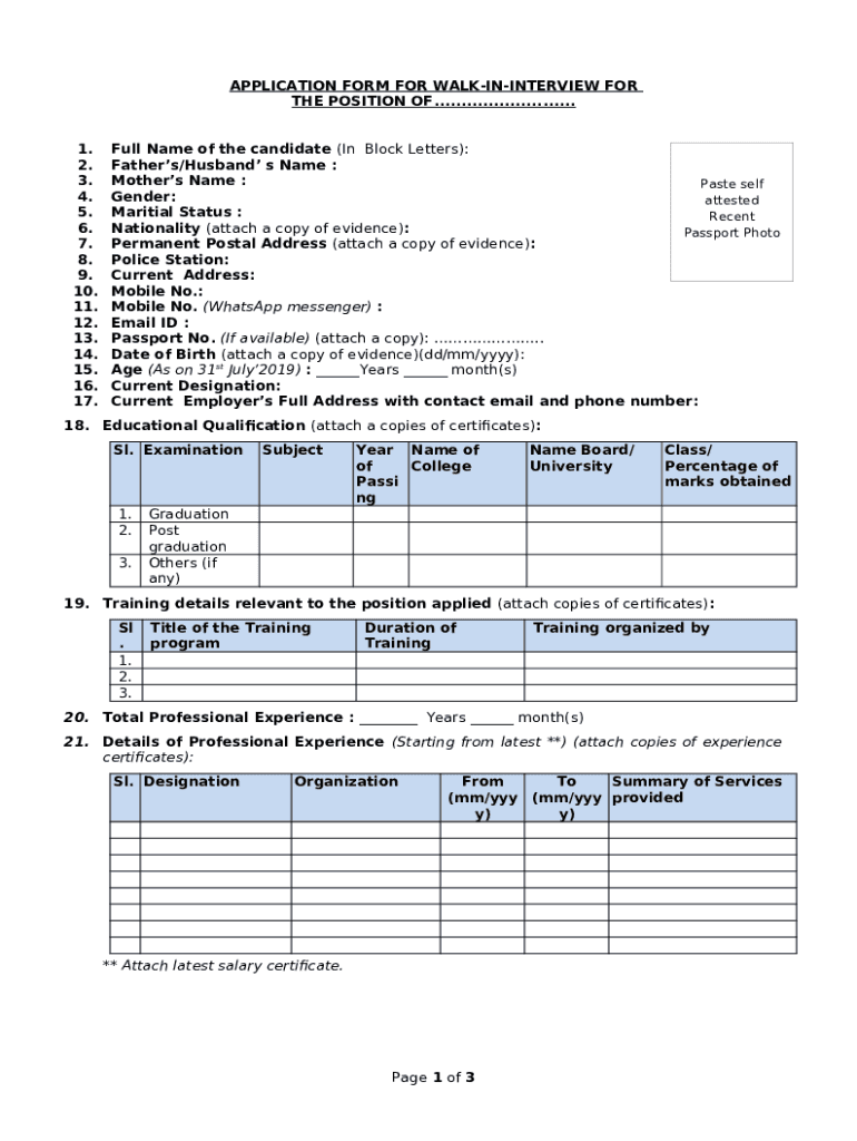 Application Walk in interview 3 Doc Template | pdfFiller