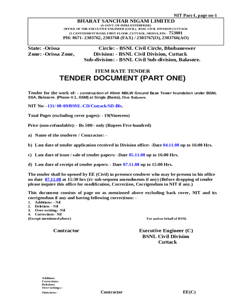 Sub-division: - BSNL Civil Sub-division, Balasore Doc Template | pdfFiller
