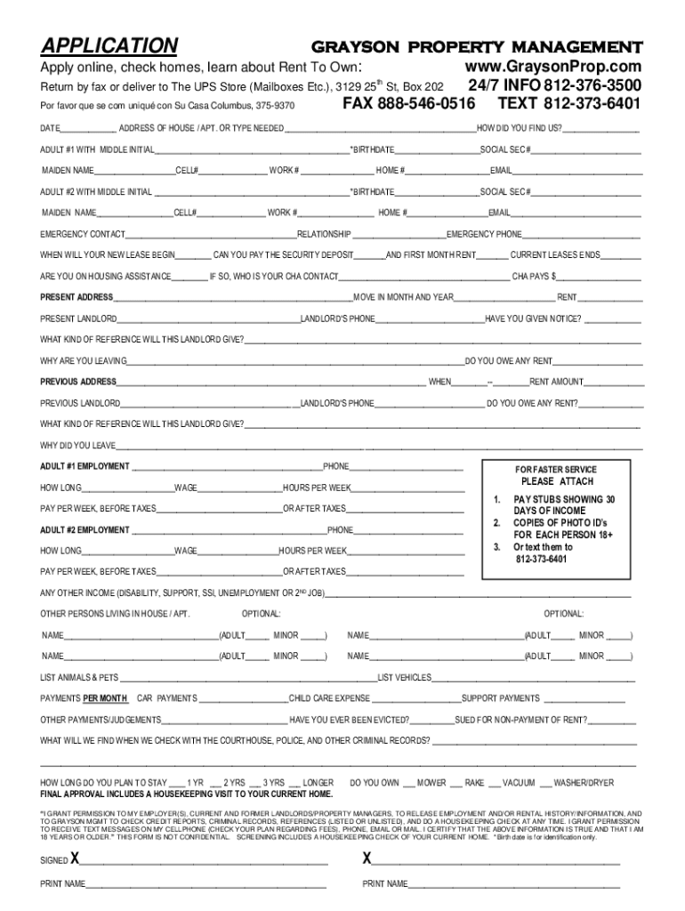 Fillable Online Grayson Property Management Online Lease Application ...