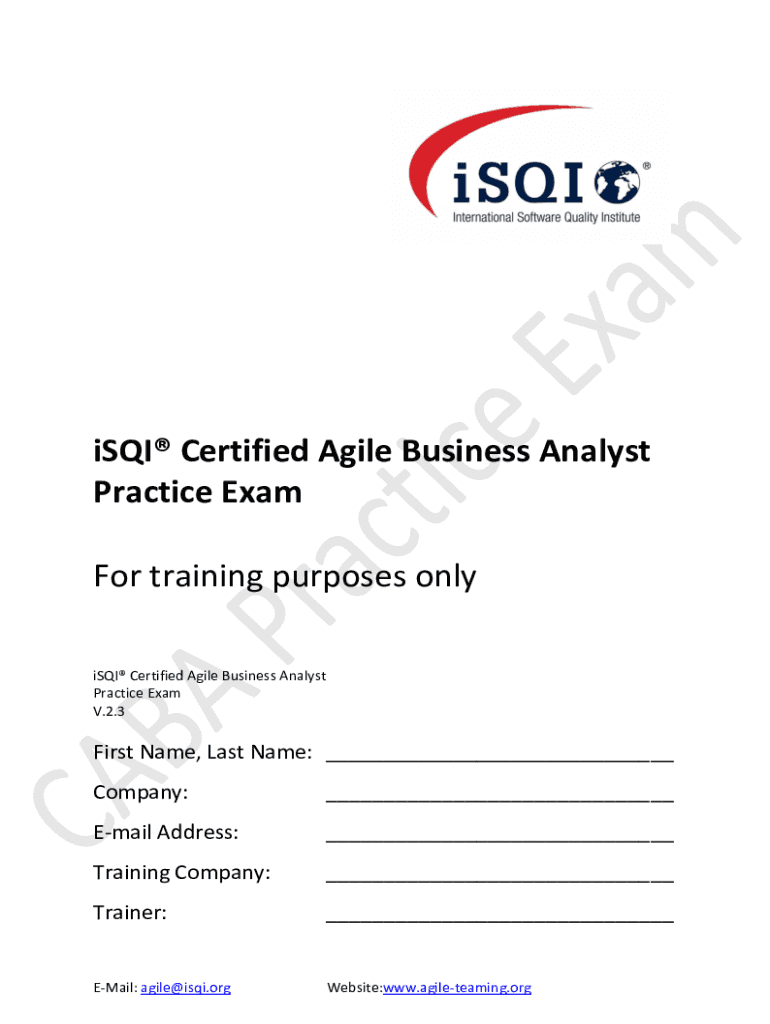 Fillable Online iSQI Certified Agile Business Analyst Practice Exam For training ... Fax Email ...
