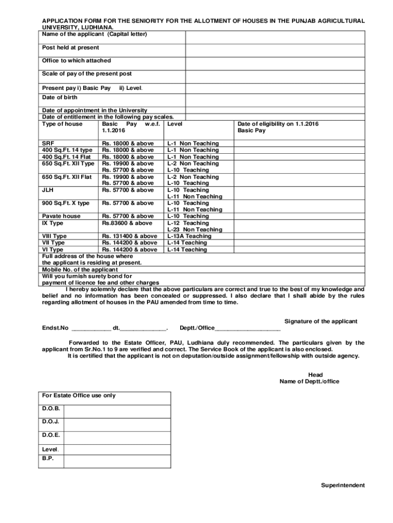 Fillable Online application form for the seniority for the allotment of ...