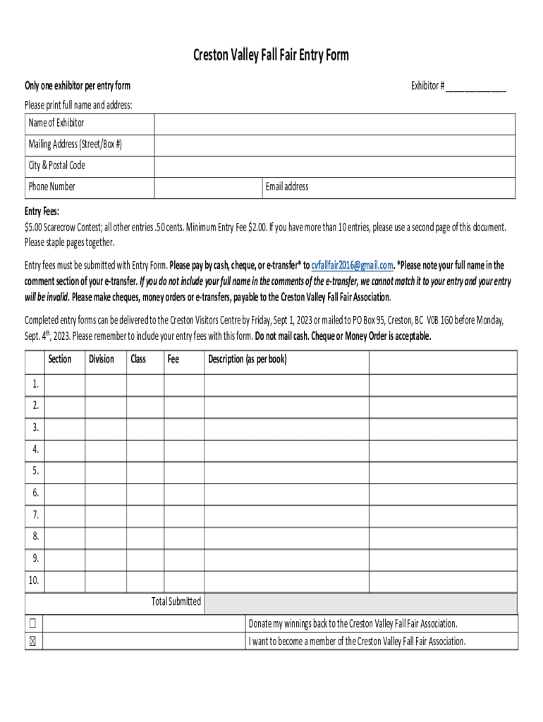 Fillable Online HALL EXHIBIT ENTRY FORM Fax Email Print - pdfFiller