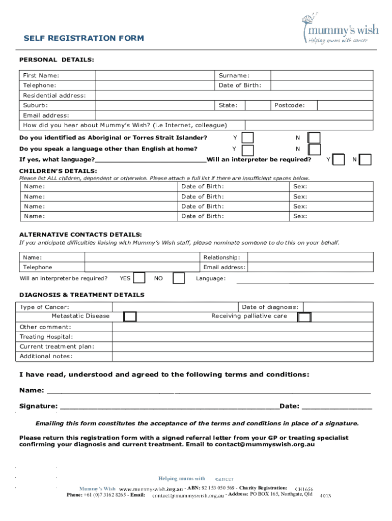 Fillable Online mummyswish org Self Registration Form Fax Email Print ...