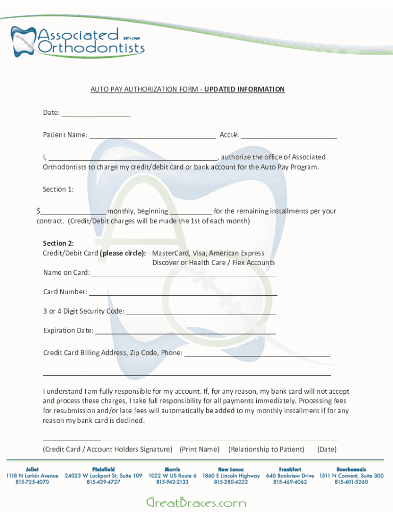Fillable Online auto pay authorization form - updated information Fax ...