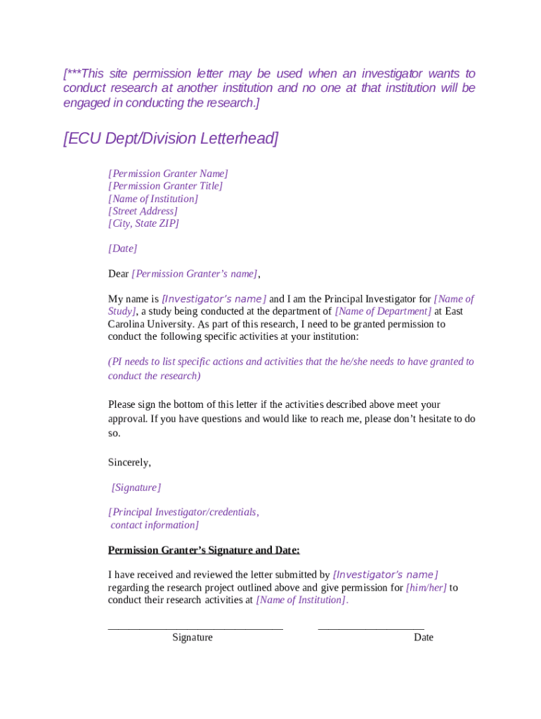 Site Permission Letter Template (Word) - ECU Research Doc Template ...