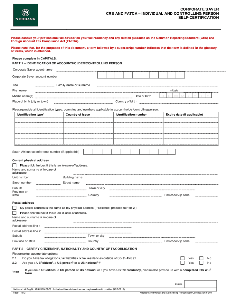 Fillable Online Corporate Saver CRS and FATCA Fax Email Print - pdfFiller