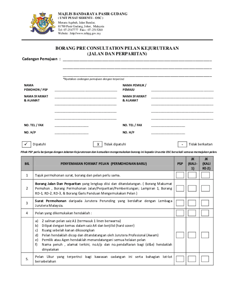 Fillable Online BORANG PRE CONSULTATION PELAN KEJURUTERAAN Fax Email ...