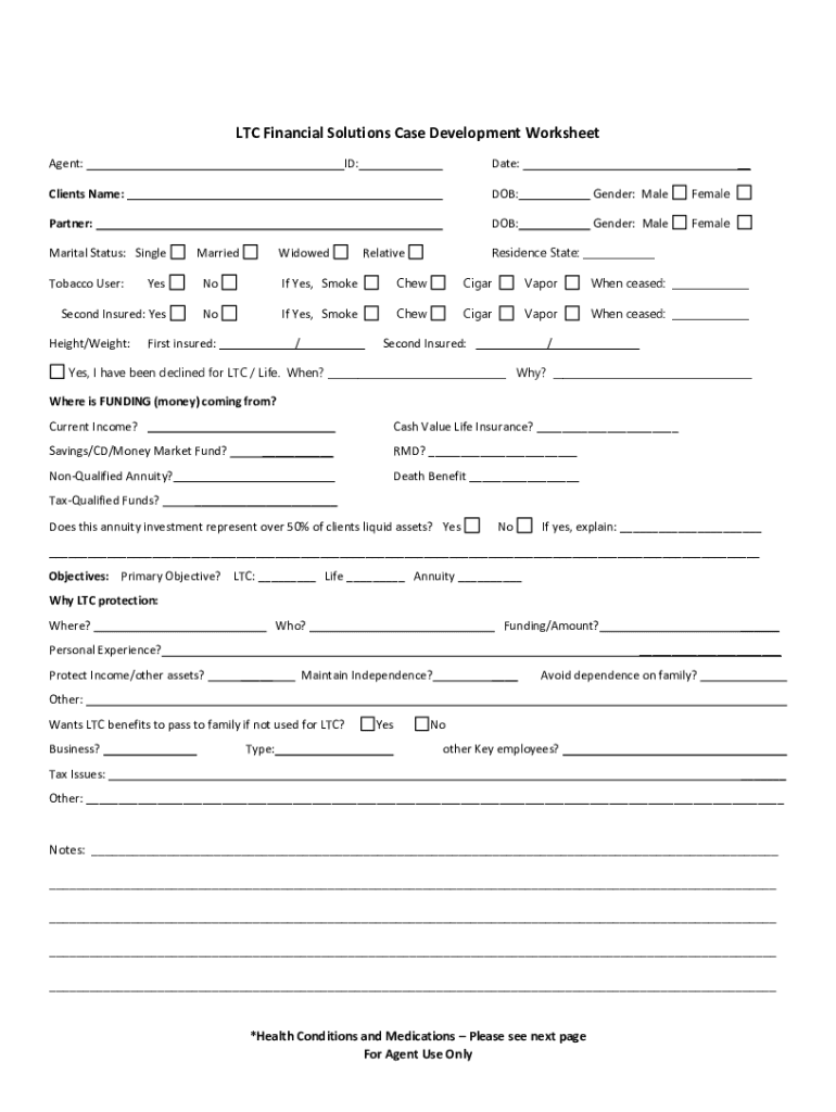 Fillable Online LTC Financial Solutions Case Development Worksheet Fax Email Print - pdfFiller