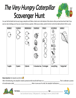 Fillable Online Very Hungry Caterpillar Scavenger Hunts for Kids Fax ...