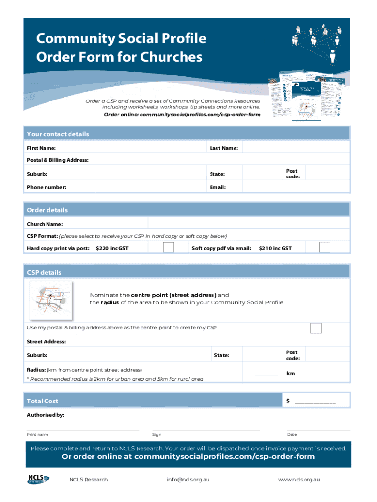 Fillable Online Community Social Profile Order Form for Churches Fax ...