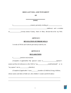 Ohio Last Will and Testament Template. Ohio last will and testament Doc ...