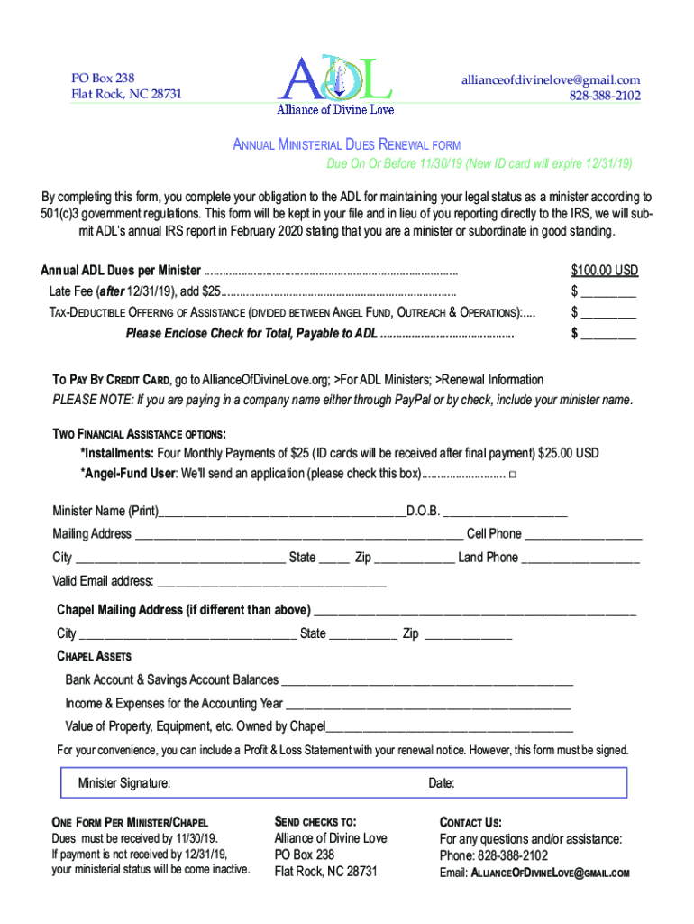 Fillable Online ANNuAL MINIStERIAL DuES RENEwAL FORM Fax Email Print ...