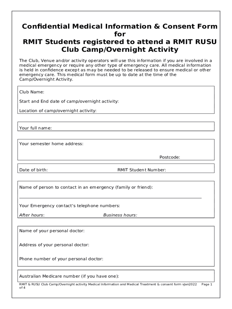 Medical Ination-consent RUSU Clubs.docx Doc Template | pdfFiller