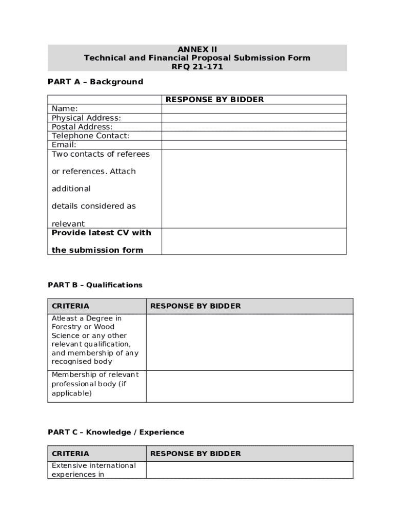ANNEX II-Technical and Financial Proposal Submission ... Doc Template | pdfFiller