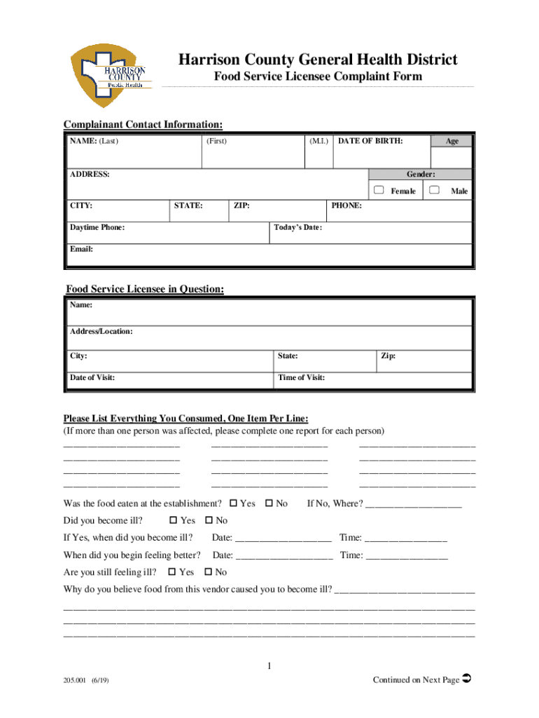 Fillable Online Harrison County Health DepartmentPrevent. Promote. Protect. Fax Email Print ...