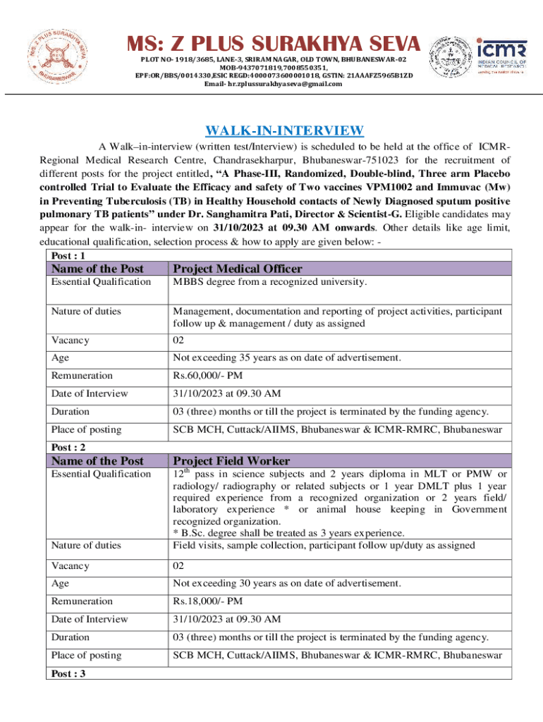 Fillable Online A Walkin-interview (written test/Interview) is ...