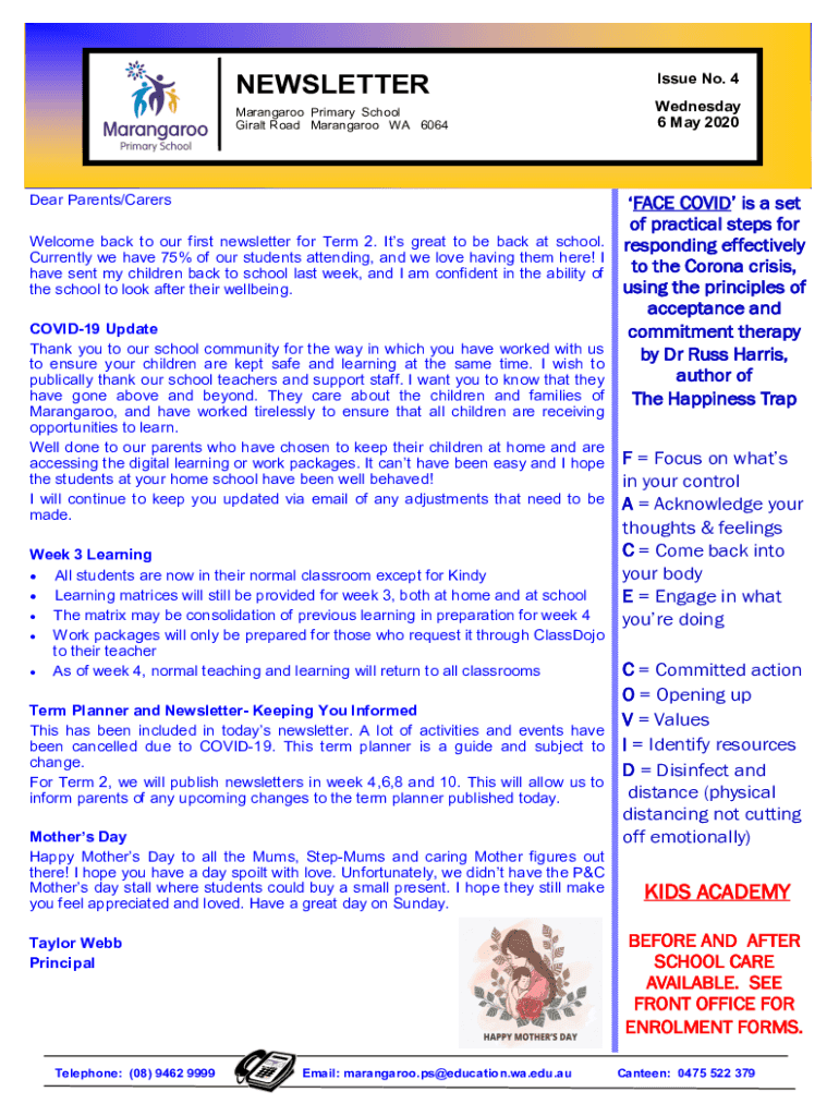 Fillable Online Marangaroo Primary School - Breakfast Club Started ...