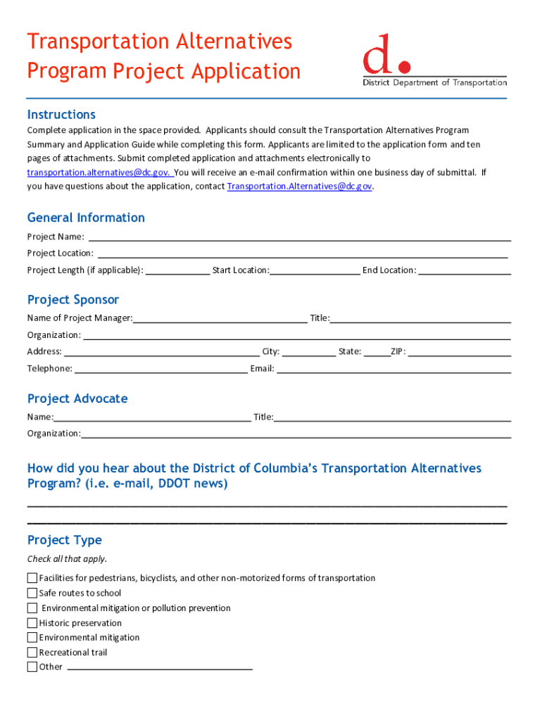 Fillable Online ddot dc Transportation Alternatives Program - Applicant ...