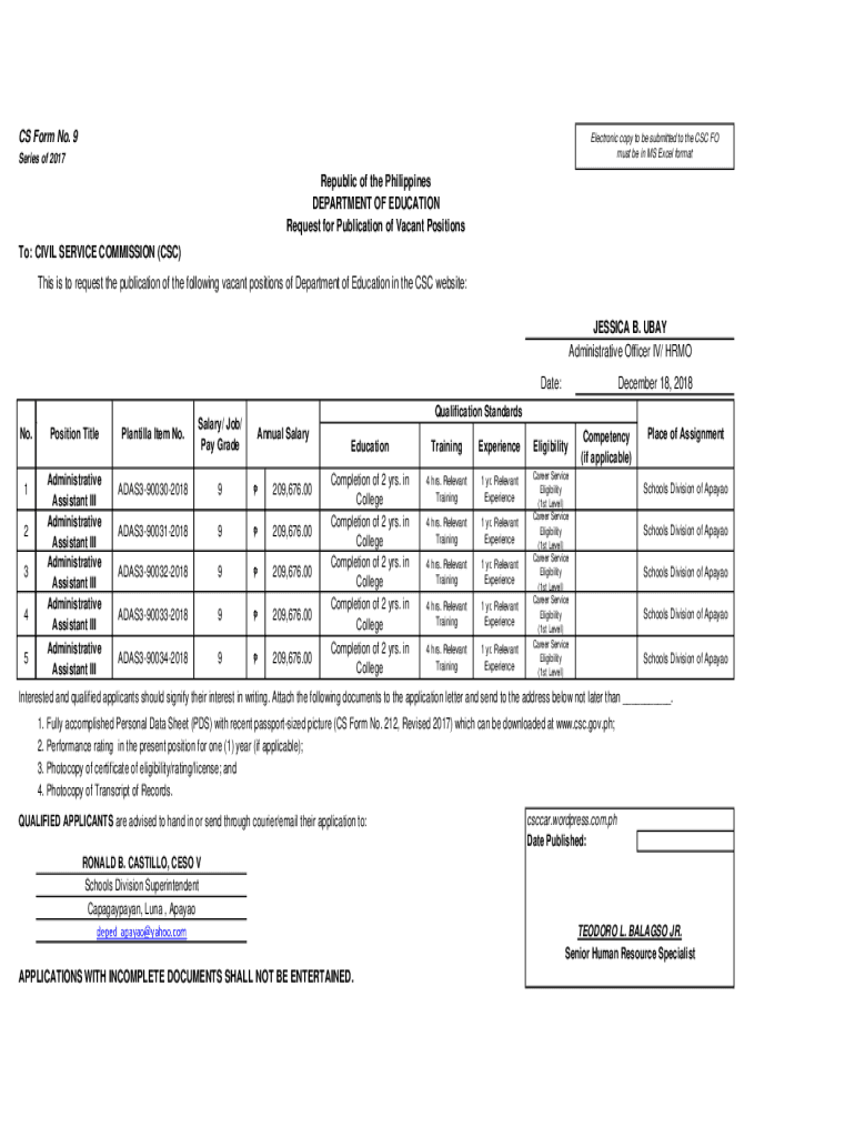Fillable Online CS Form No.9 Fax Email Print - pdfFiller