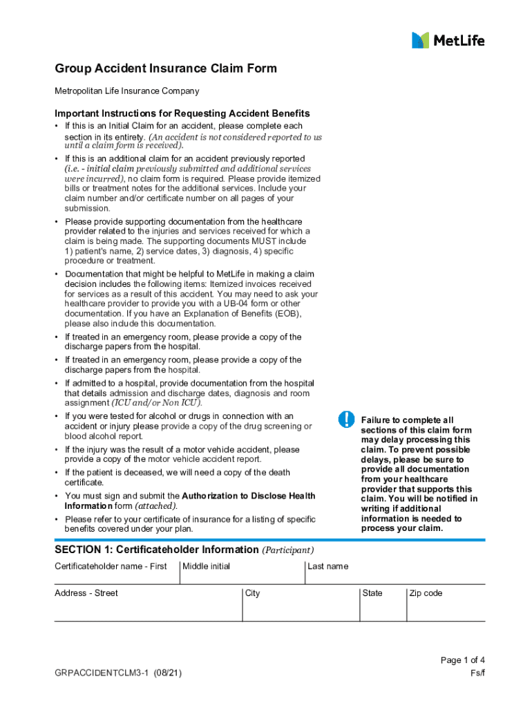 Fillable Online Accident Insurance claim process Fax Email Print ...