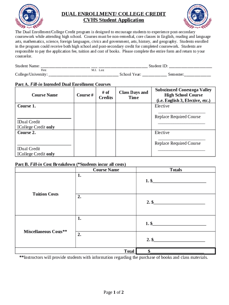 Dual Enrollment - College Credit High School Credit Doc Template ...