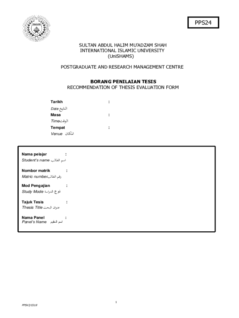 Fillable Online RECOMMENDATION OF THESIS EVALUATION FORM Fax Email ...