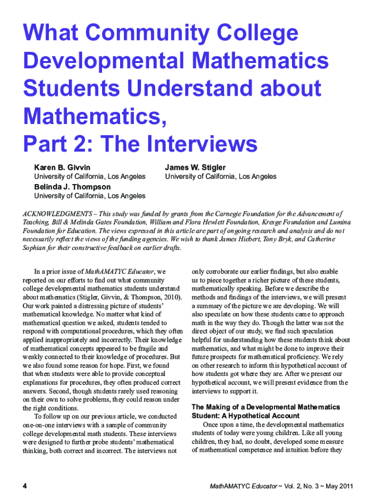 Fillable Online What Community College Developmental Mathematics ...