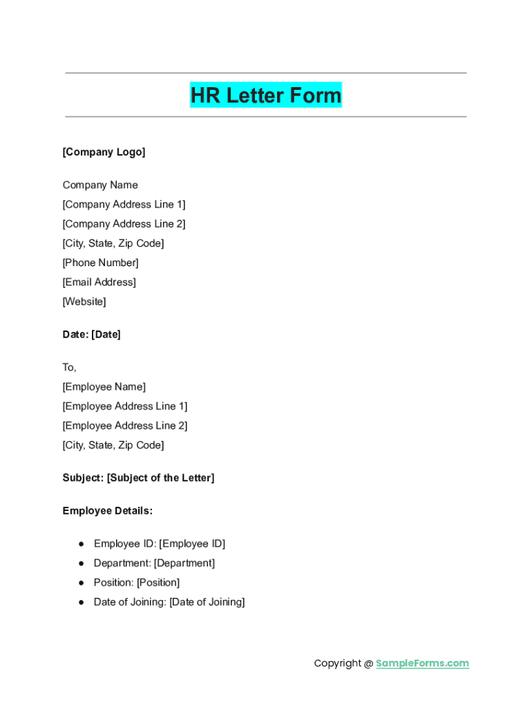 Fillable Online HR Letter Form Fax Email Print - pdfFiller