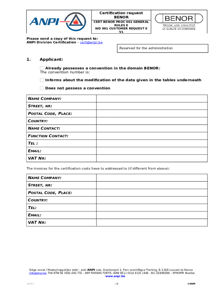 CERT BENOR PROC 001 GENERAL RULES F WD 001 CUSTOMER REQUEST E Doc Template | pdfFiller