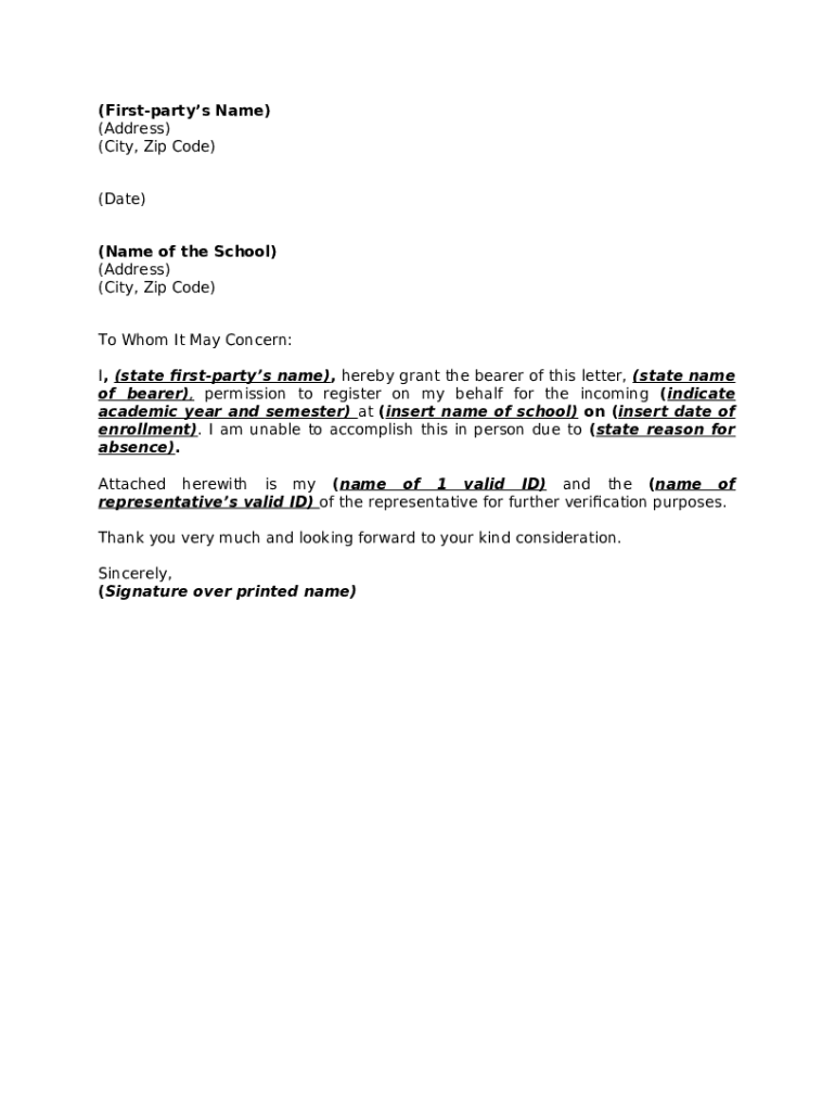 Sample Authorization Letter for School Enrolment Doc Template | pdfFiller