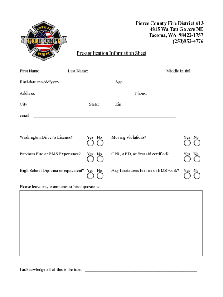 Fillable Online Pierce County Fire District 13Firefighting Wiki - Fandom Fax Email Print - pdfFiller