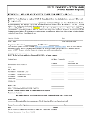 Fillable Online SUNY Financial Aid Arrangements Form for Study Abroad Fax Email Print - pdfFiller