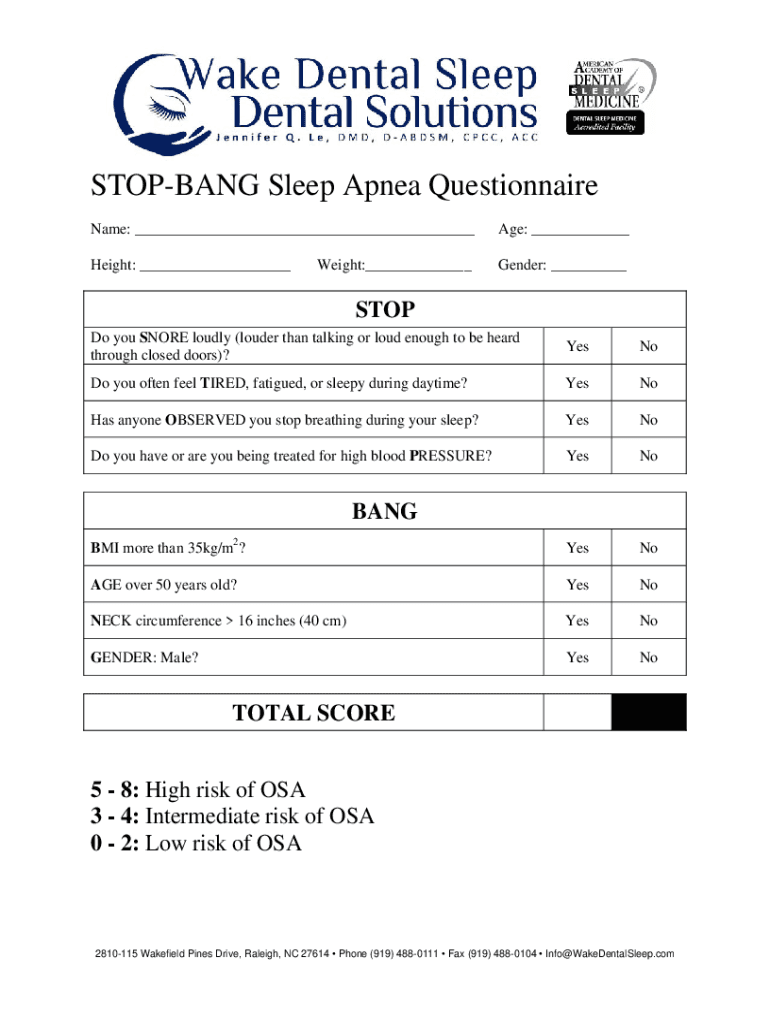 Fillable Online What Is Obstructive Sleep Apnea (OSA)? STOP-BANG ...