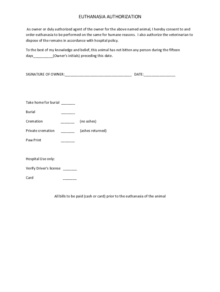 Fillable Online Euthanasia Consent Form - Circle C. Fax Email Print - pdfFiller
