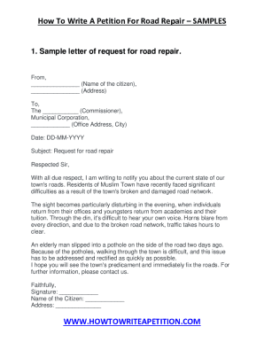 Fillable Online road repair petition and road registration deed form ...