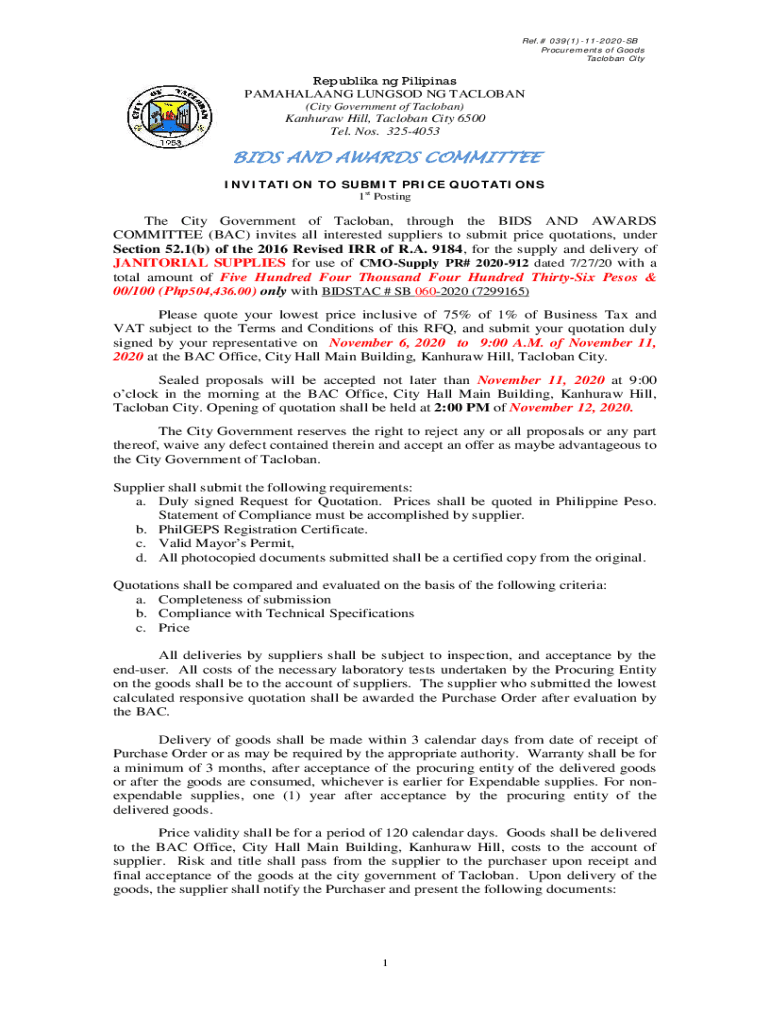 Fillable Online Bid Notice Abstract - Eastern Visayas Medical Center ...