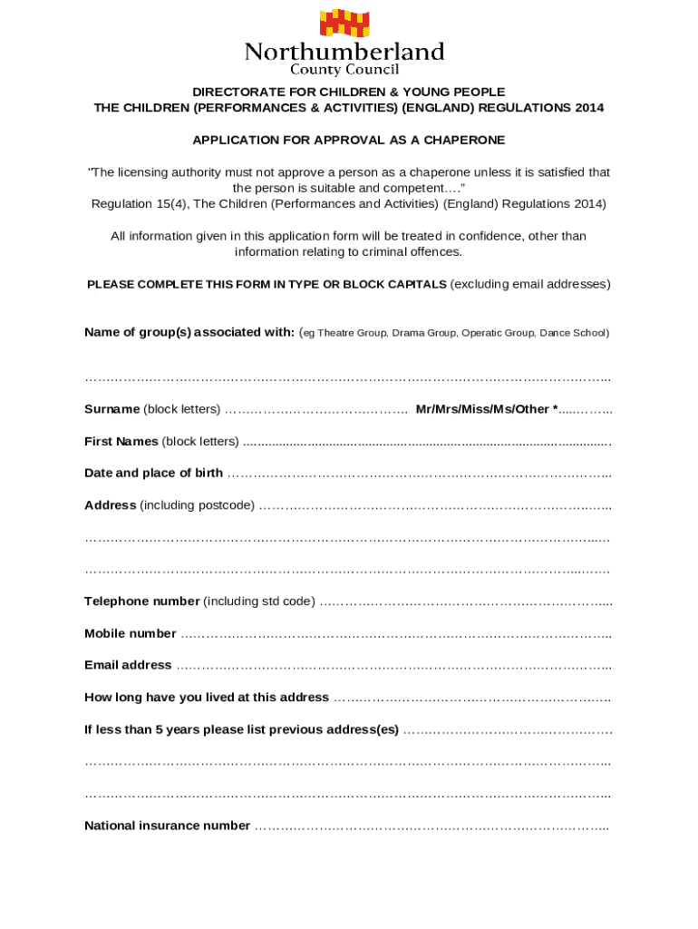 How do I apply for a Chaperone Approval/Licence? Doc Template | pdfFiller