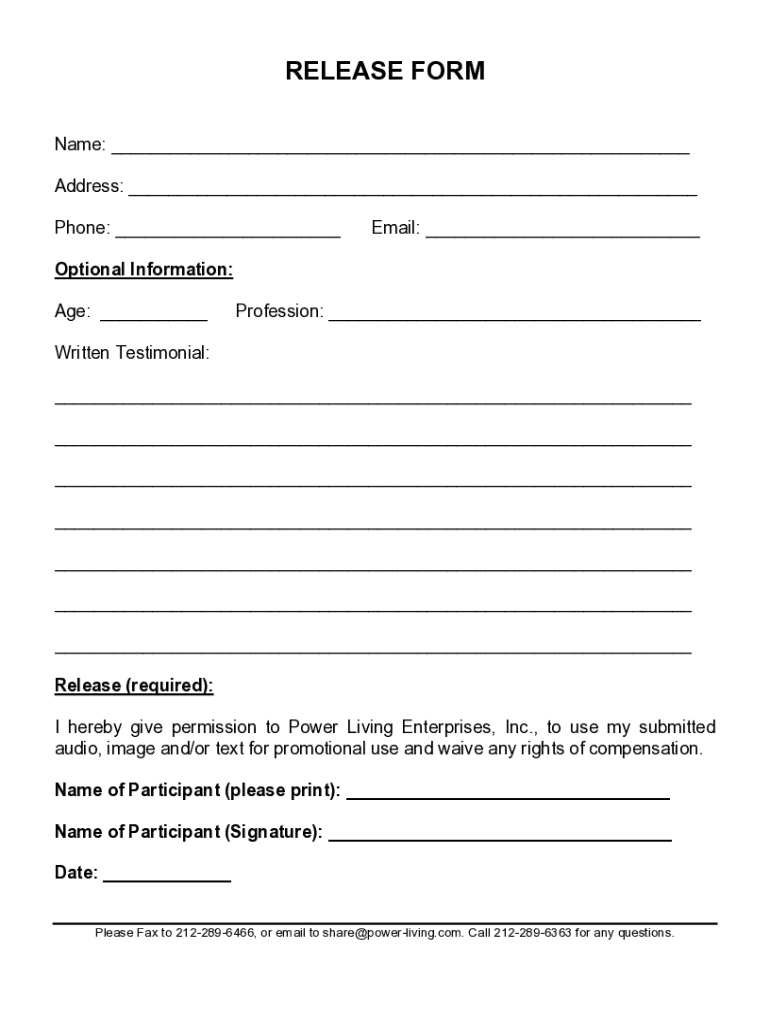 Fillable Online Release Form-1.doc Fax Email Print - pdfFiller