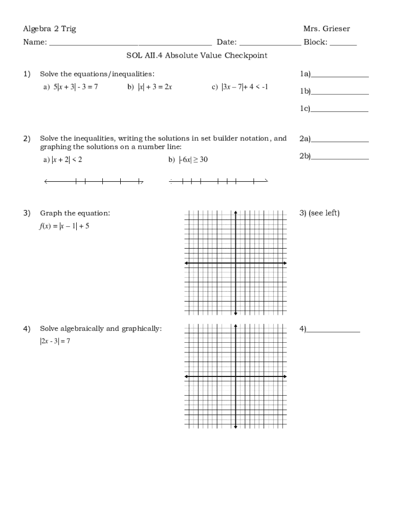 Fillable Online Graphing Absolute Value Inequalities Worksheet Fax ...