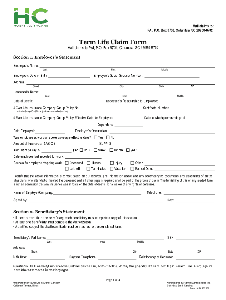 Fillable Online Term Life Claim Form Fax Email Print - pdfFiller