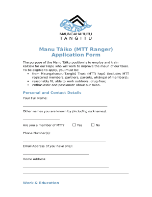 Manu Tiko (MTT Ranger) Application Doc Template | pdfFiller