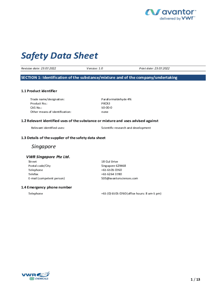 Fillable Online VWR Singapore Pte Ltd Fax Email Print - pdfFiller