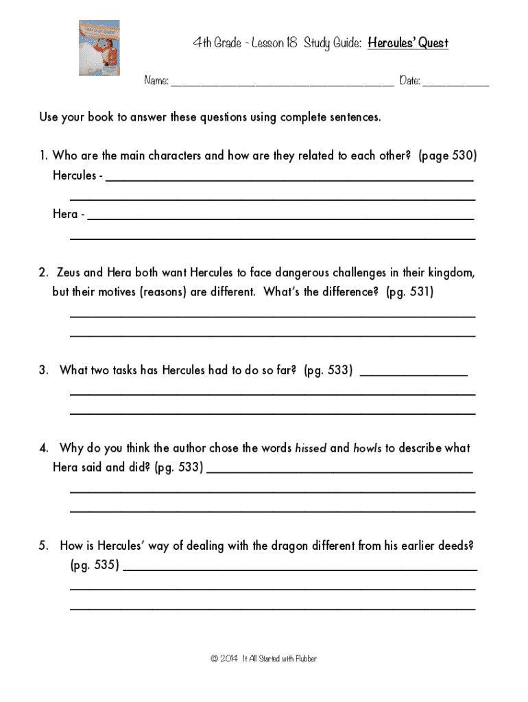 Fillable Online Grade 4 Lesson 18 TEXT Hercules' Quest by Martina ...