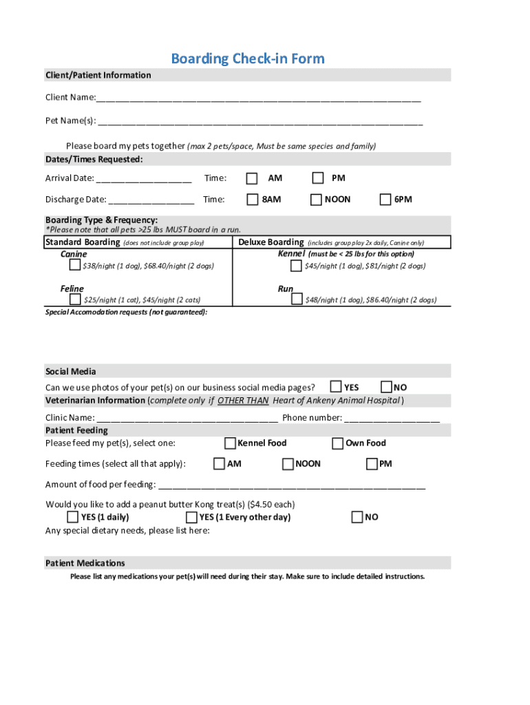 Fillable Online Boarding Check-In form Check in date: Fax Email Print ...