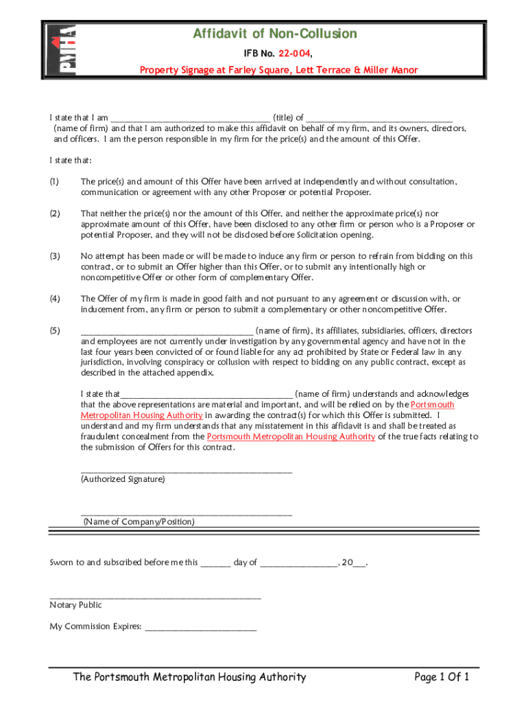 Fillable Online Affidavit Of Non-collusion We, (Full Name of APPLICANT ... Fax Email Print ...