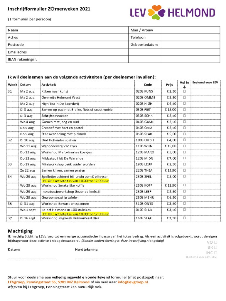 Invulbaar Online (1 formulier per persoon) Faxnummer Email Afdrukken ...