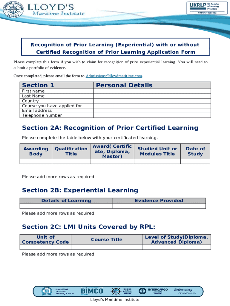 RPL UCD Application .doc Doc Template | pdfFiller