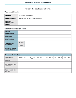 Massage Consultation Pdf - Fill Online, Printable ... Doc Template ...