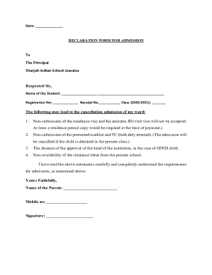 Fillable Online declaration form for new admission.docx Fax Email Print ...